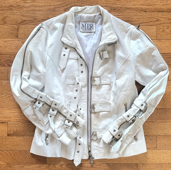 vintage Y2K | Jackets & Coats | Vintage Y2k White Leather Moto Jacket ...